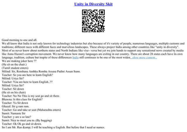 Unity In Diversity Skit | PDF