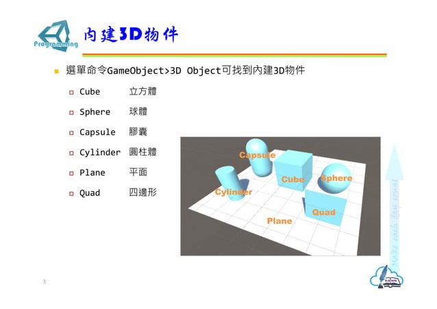 Unity遊戲程式設計 3d物件與光源設定 Ppt