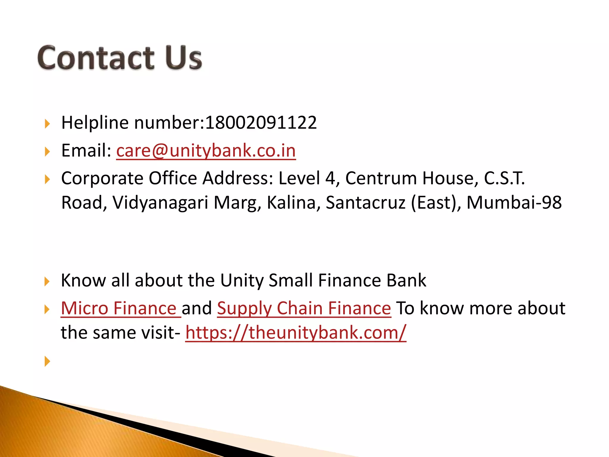 Unity Small Finance Bank micro finance | PPTX