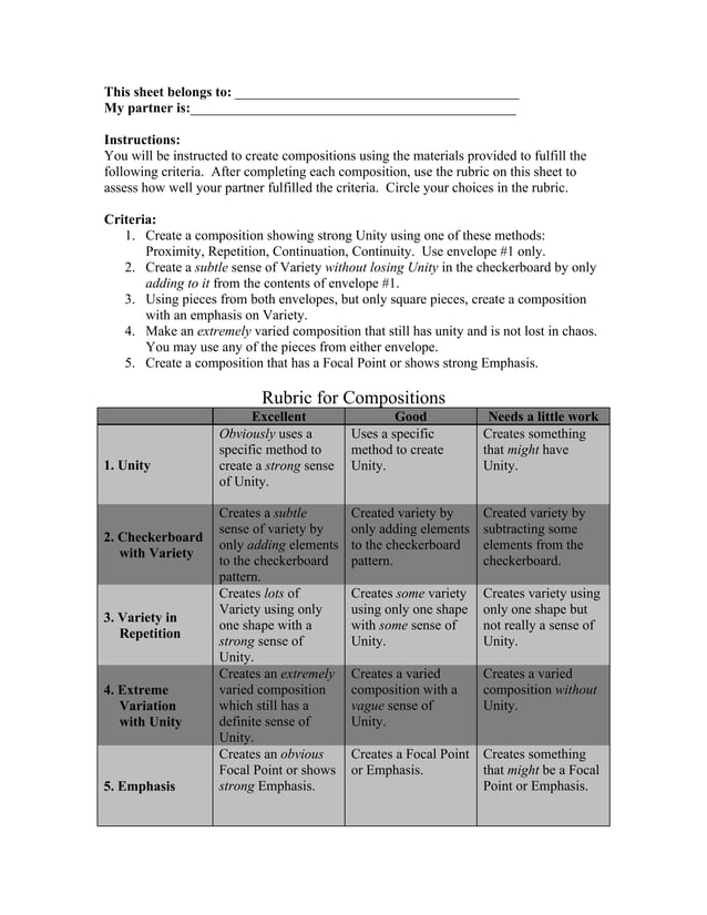 Unity Variety Rubric | PDF