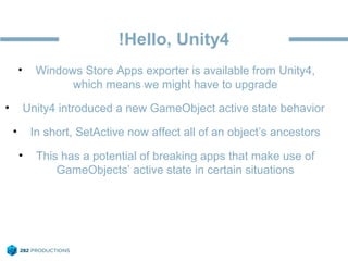 Migrating Unity3D projects to Windows 8 | PPT