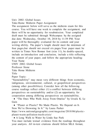 Univ 2002 global issues take home midterm paper assignment the | PDF