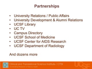 UCSF Profiles, more Moneyball, less Field of Dreams, presented at U of ...