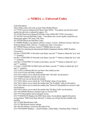 Nokia Universal Codes | PDF