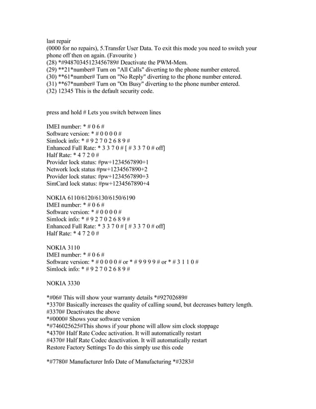 Nokia Universal Codes | PDF
