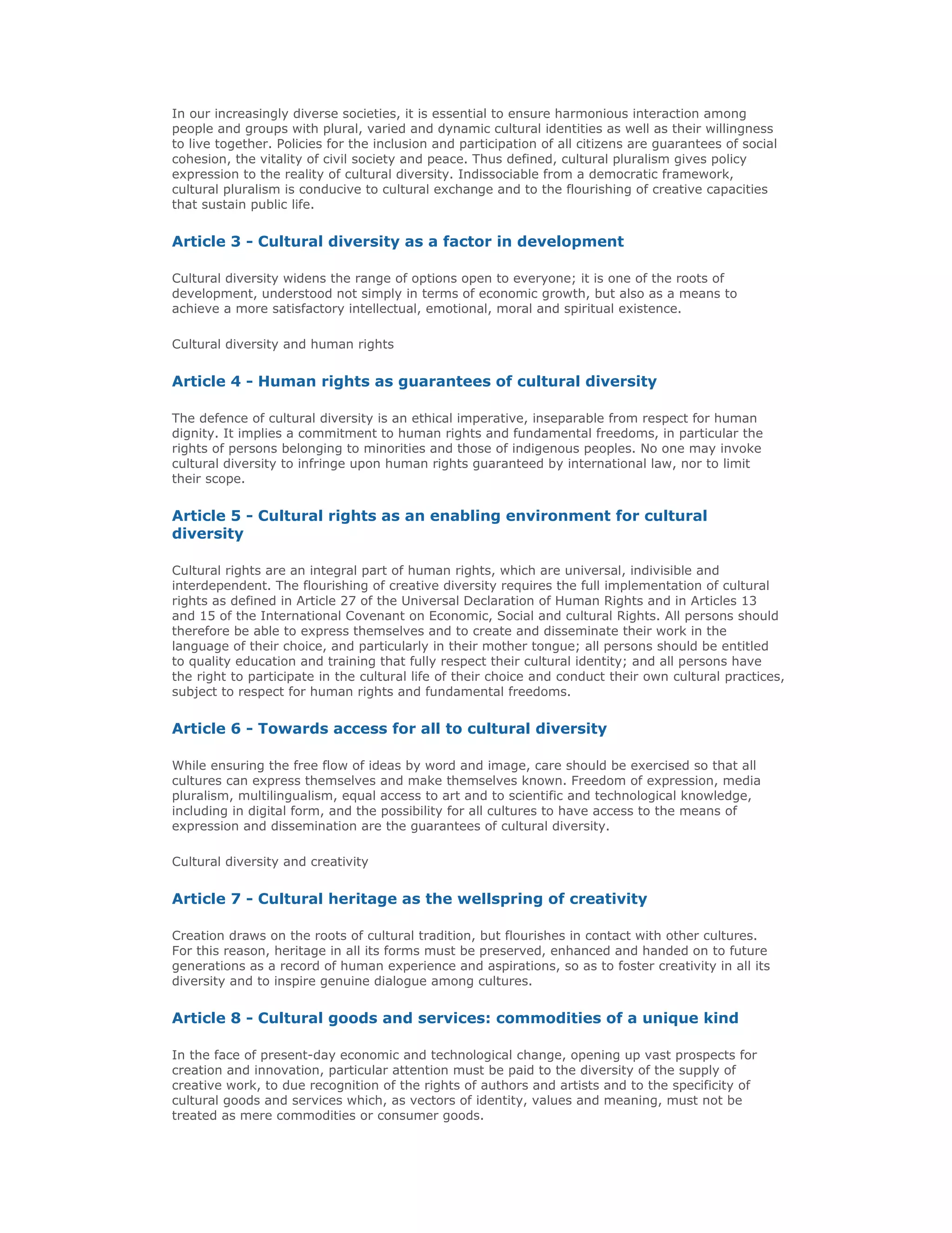 Universal Declaration on Cultural Diversity | PDF