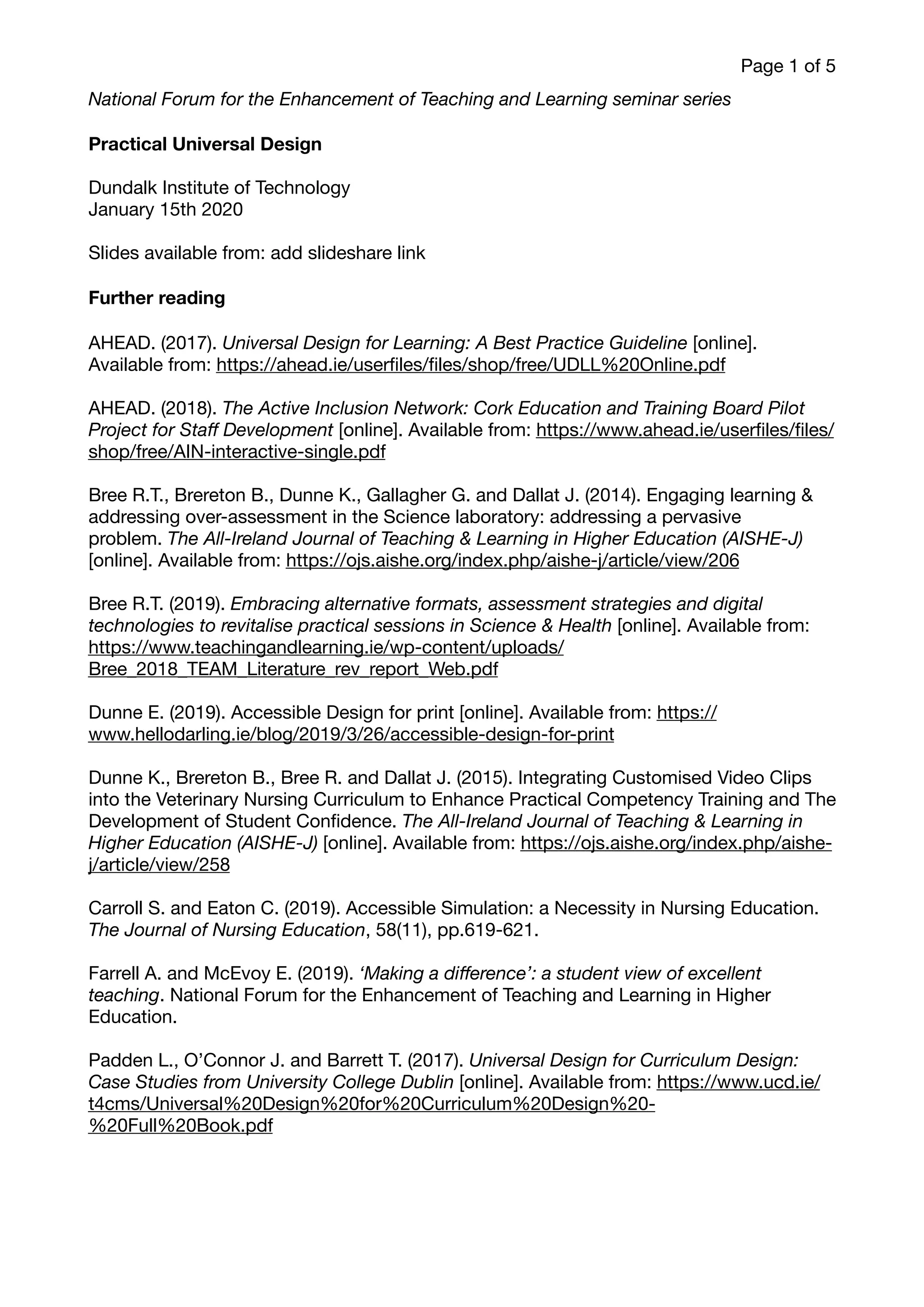 Universal Design for learning (UDL) resources and reading list | PDF