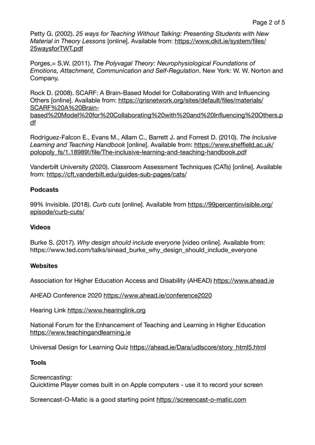 Universal Design for learning (UDL) resources and reading list | PDF