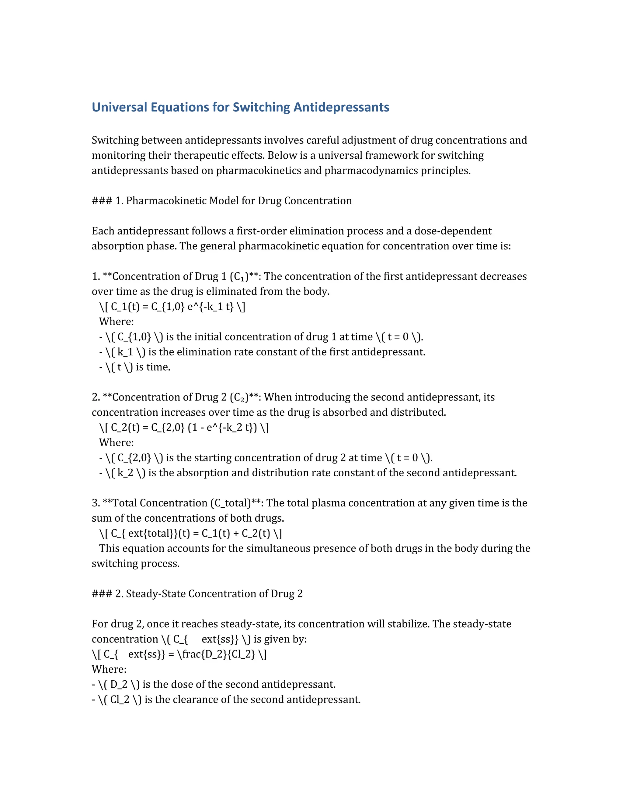 Universal Equations for Switching Antidepressants | PDF