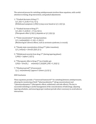 Universal Equations for Switching Antidepressants | PDF