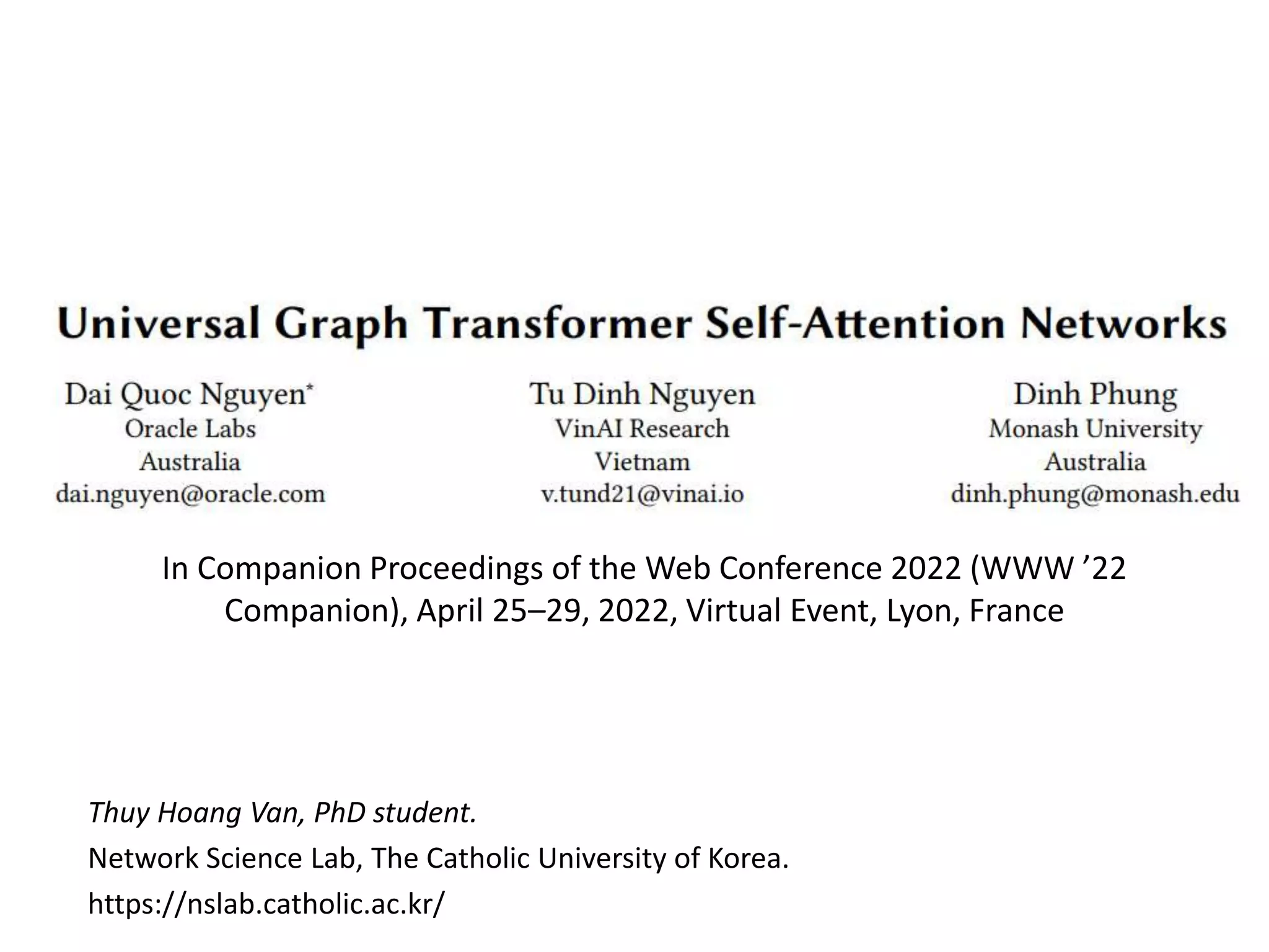 NS-CUK Joint Journal Club: V.T.Hoang, Review on "Universal Graph ...