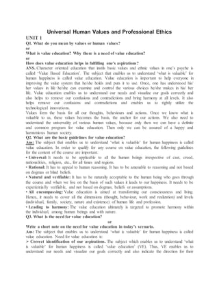 Universal human values and professional ethics notes | DOCX