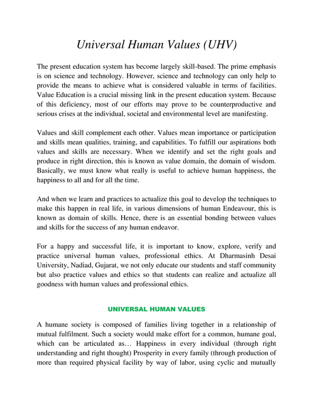 Universal Human Values Reading Material.pdf | Education industry | Industries