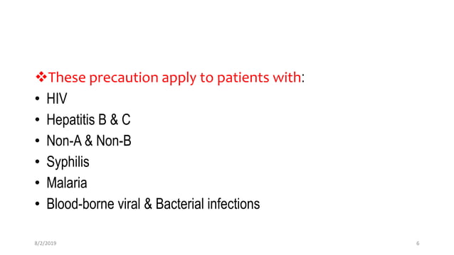Universal infection control precautions | PPTX | First Aid | Injuries