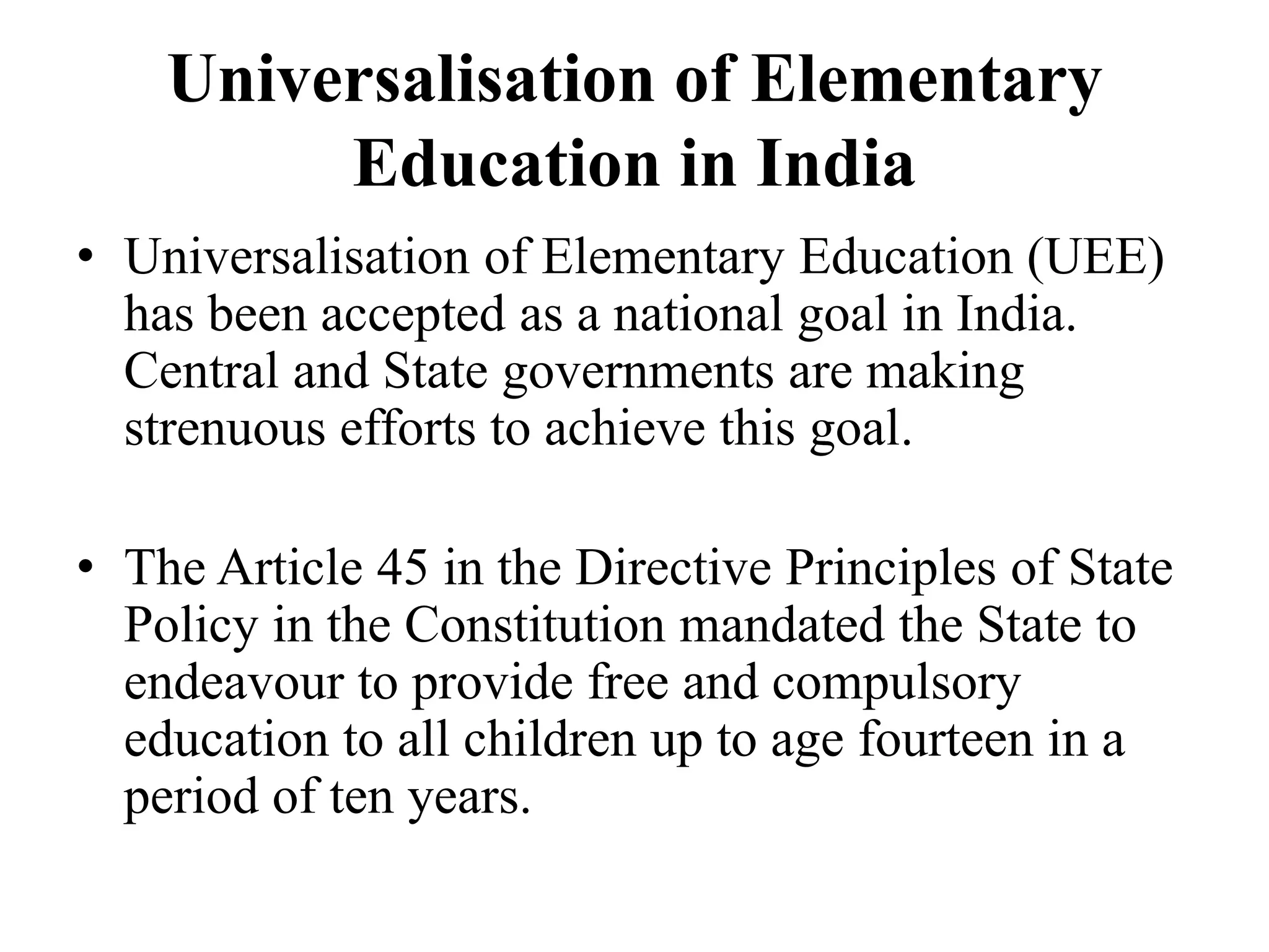 Universalisation of education in India | PDF