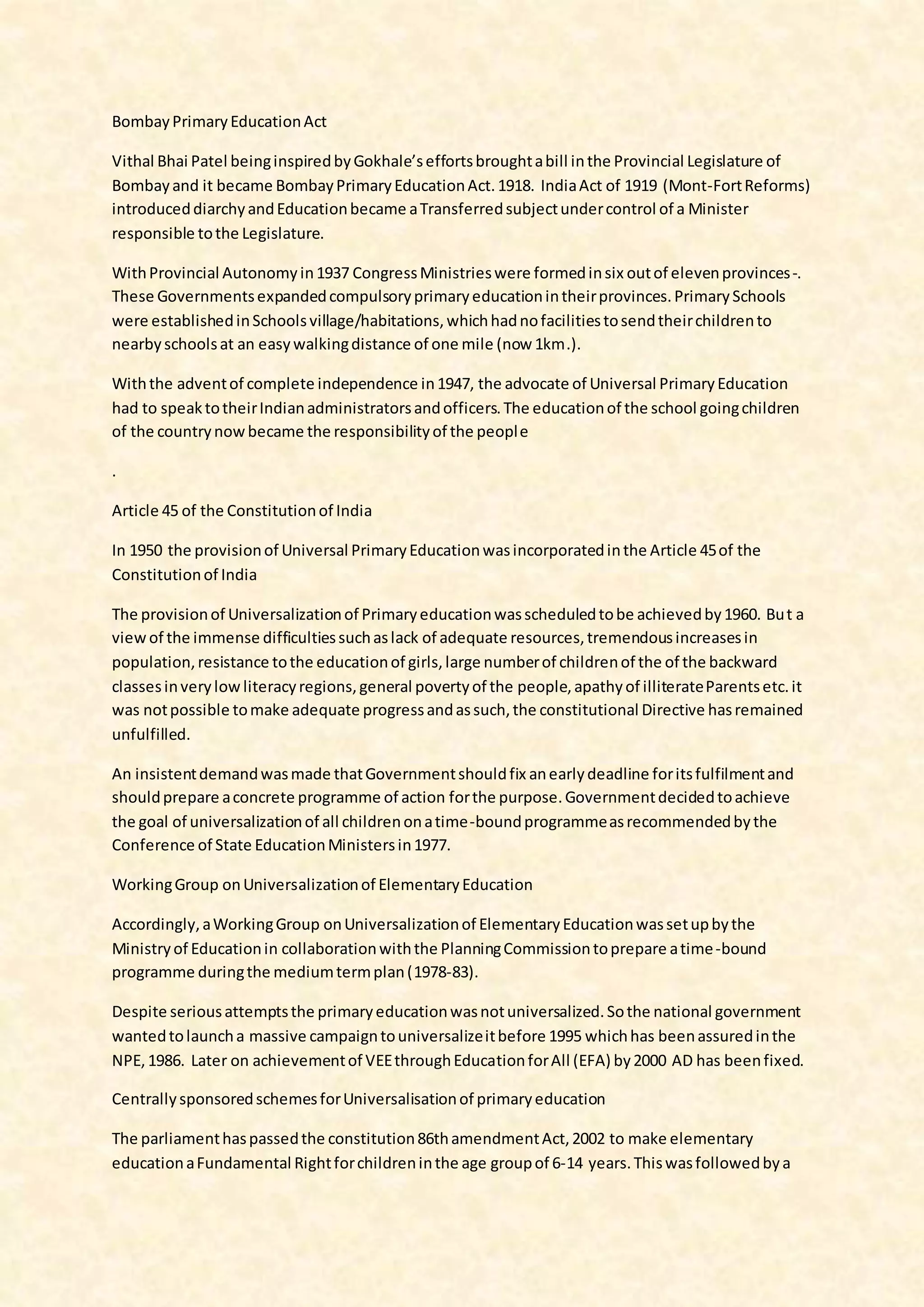 Universalisation of primary education | DOCX