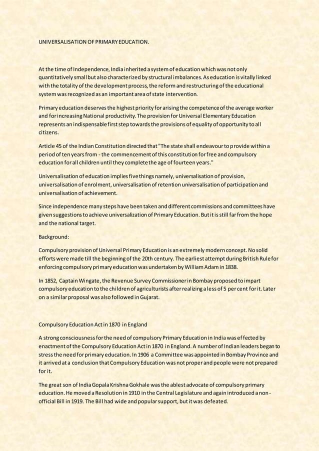 Universalisation of primary education | DOCX