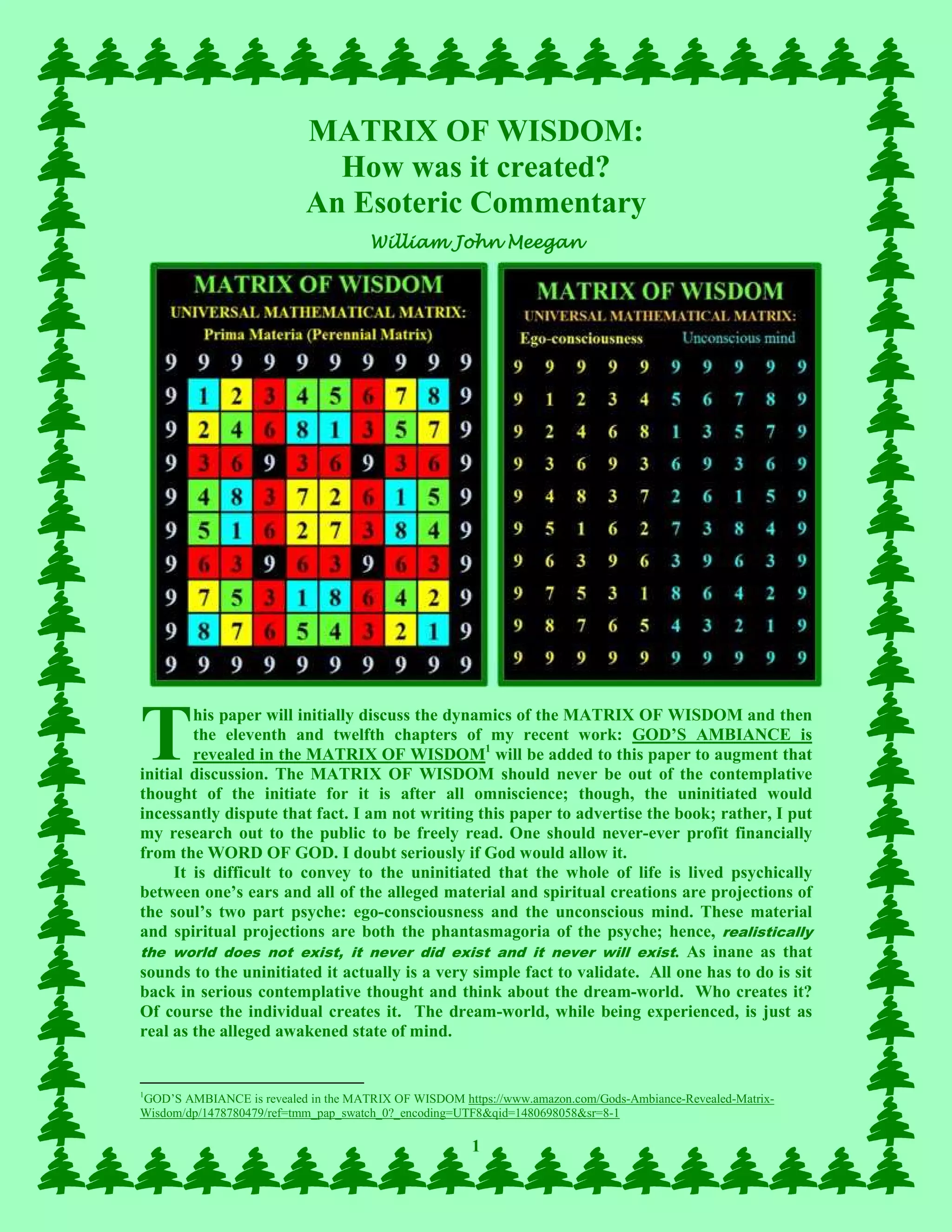 MATRIX OF WISDOM: How was it created? An Esoteric Commentary | PDF