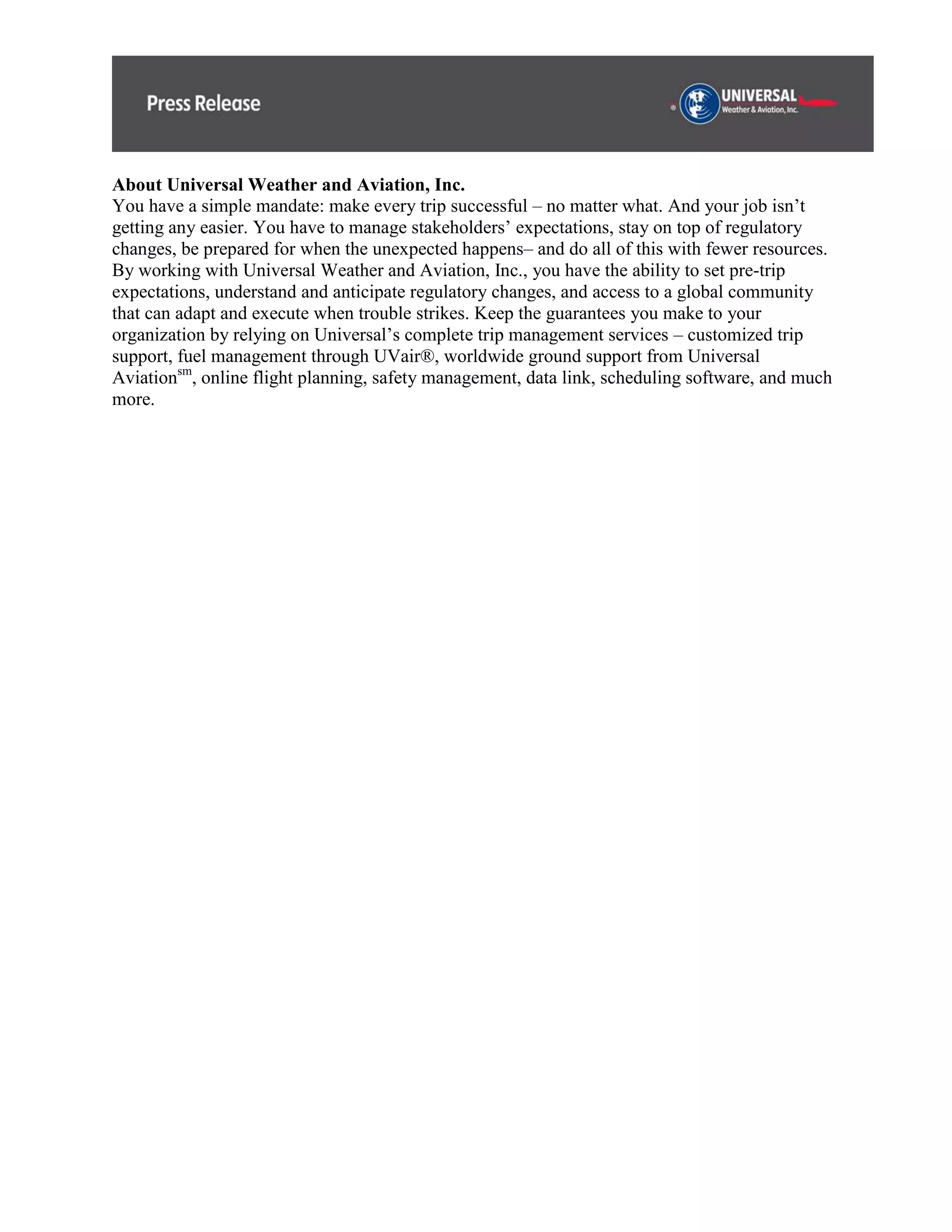 Universal Releases Aviation Safety Management System (SMS) Manual ...