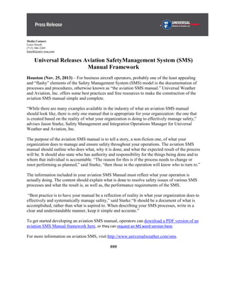 Universal Releases Aviation Safety Management System (SMS) Manual ...