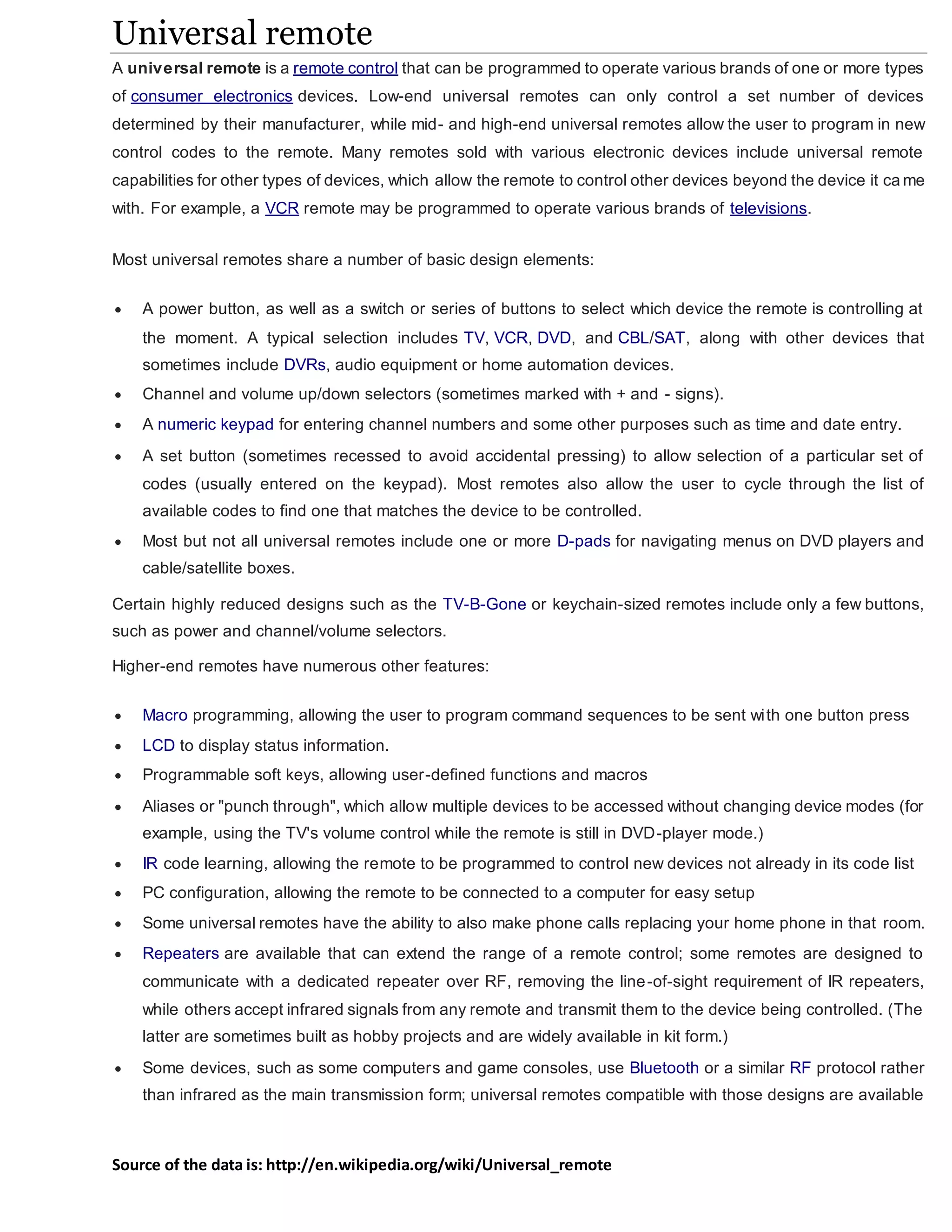 Universal remote | DOCX