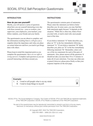 Universal self perception social style & versatility profile | PDF