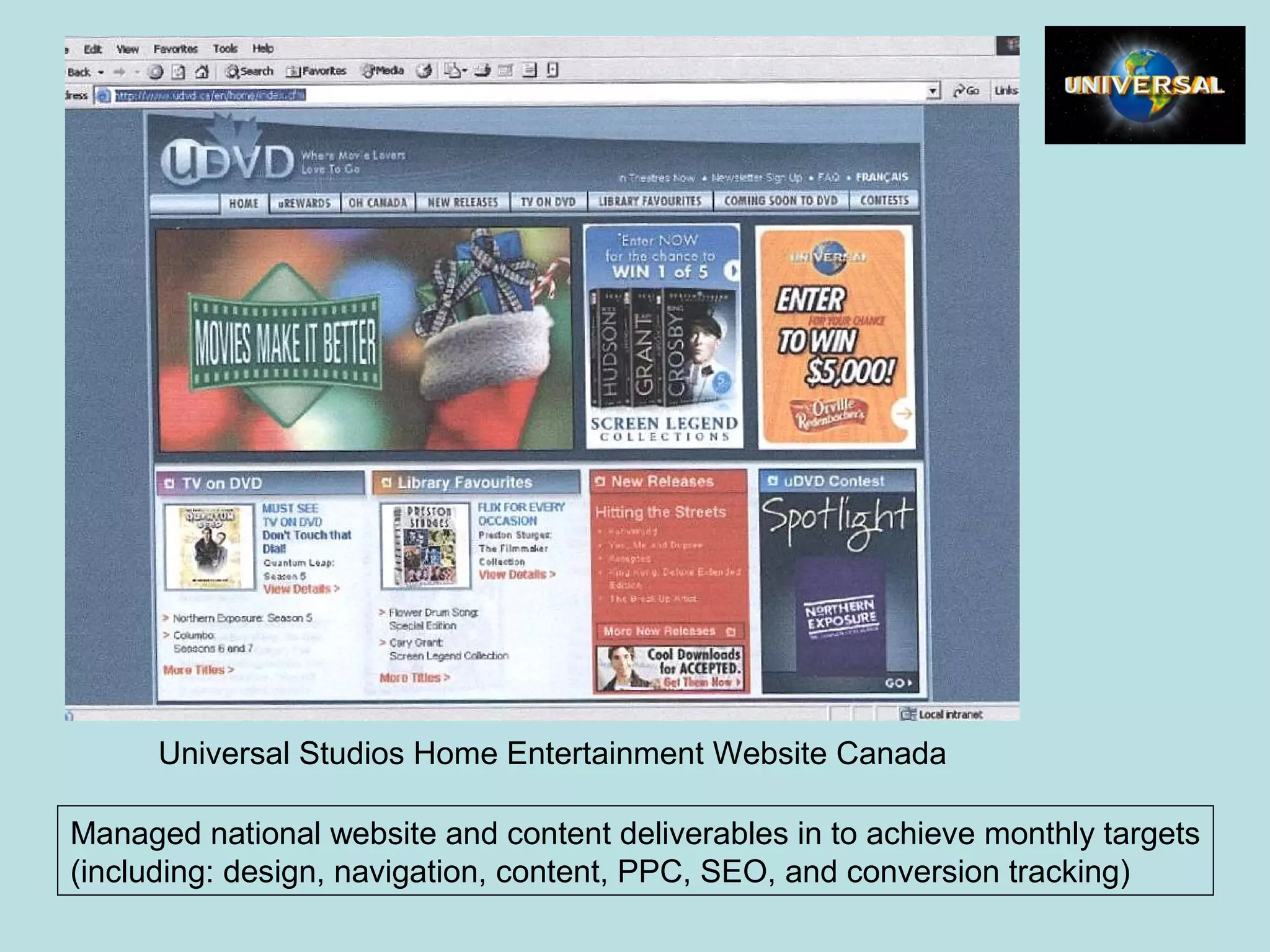 Universal studio home entertainment catalogue programs | PPT