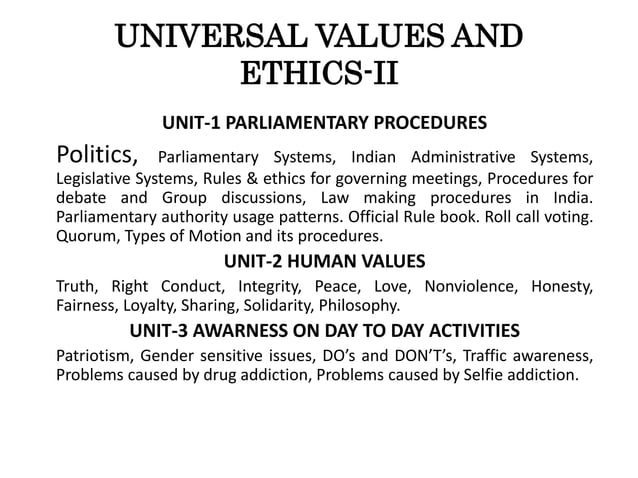 Universal Values And Ethics Uhve Ii Pptx