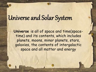 Universe and solar system | PPTX | Geology | Science