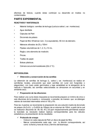 ENSAYO DE TOXICIDAD EN SEMILLAS DE LECHUGA | DOCX
