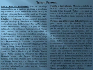 Vida y obra de: Karl Marx, Max Weber, Talcott Parsons, Margaret Mead ...