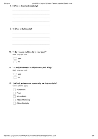 Questionnaire:: Necessity of Creativity in Multimedia of Learning art ...