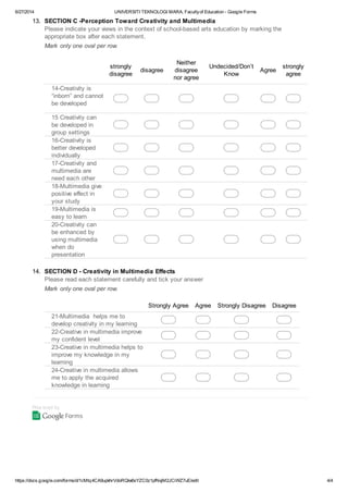 Questionnaire:: Necessity of Creativity in Multimedia of Learning art ...