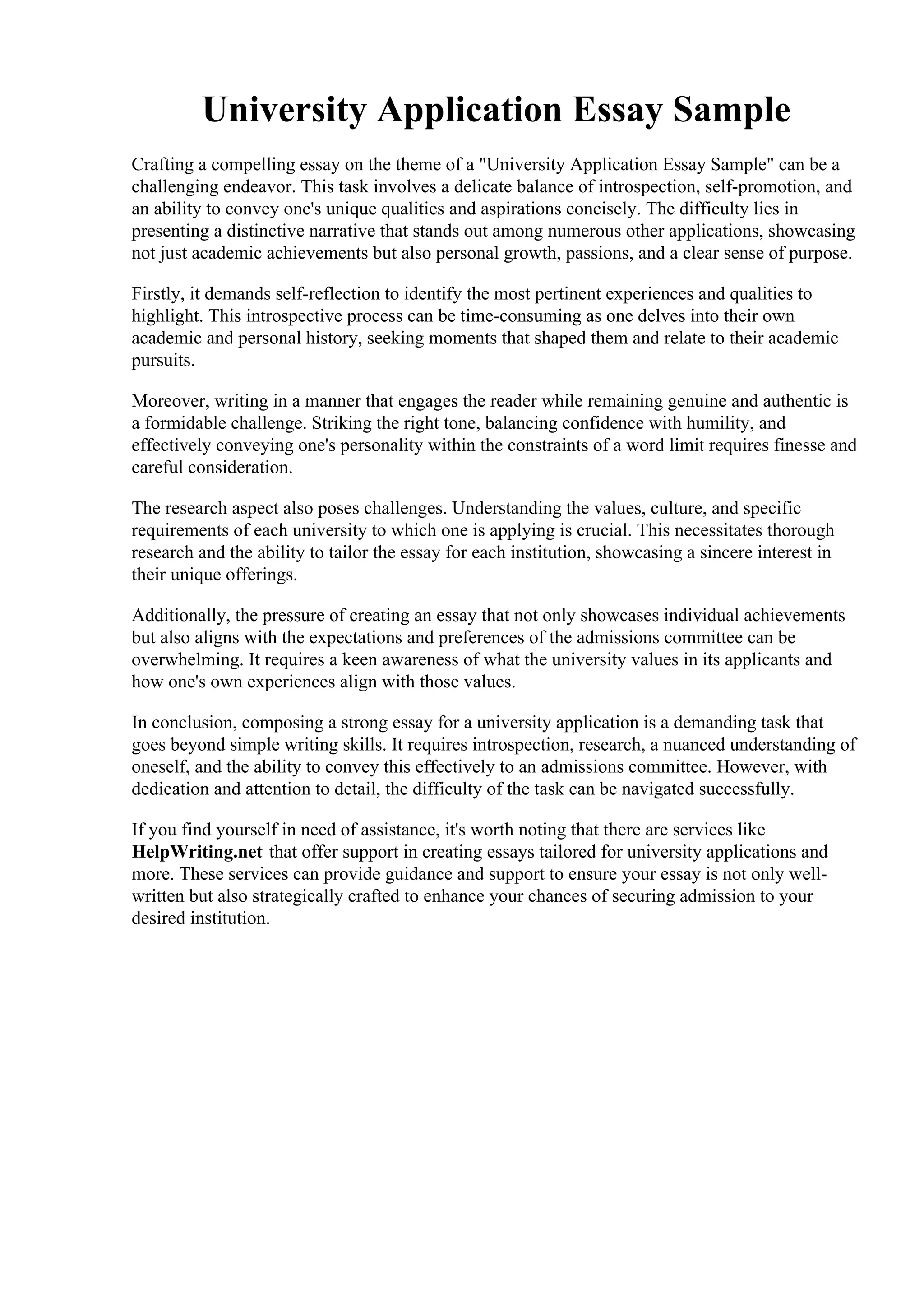 University Application Essay Sample. Learn How to Compose a Perfect College Application Essay | PDF