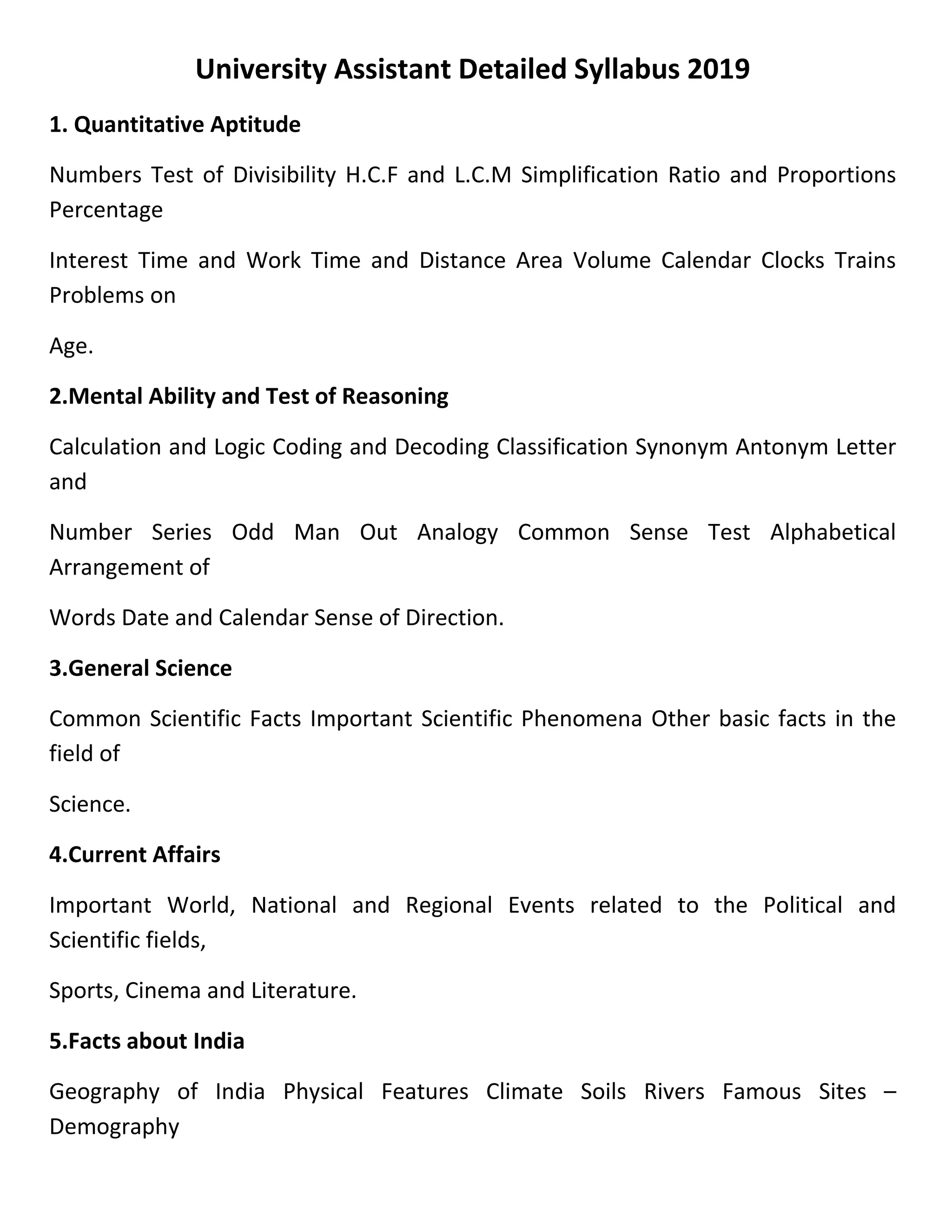 University assistant detailed syllabus 2019 | PDF