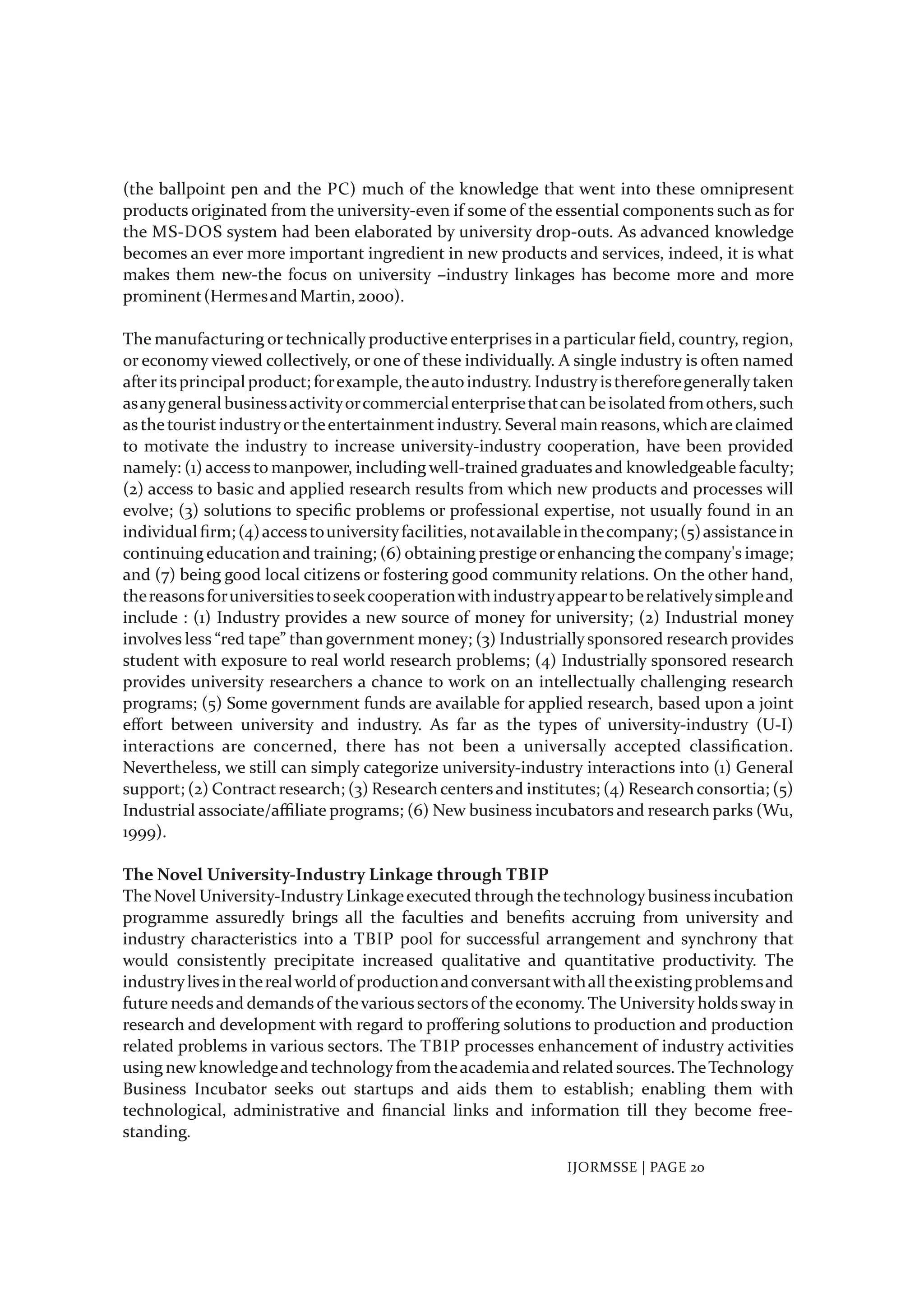 University-Industry Linkage: the New Role of Technology Incubation | PDF