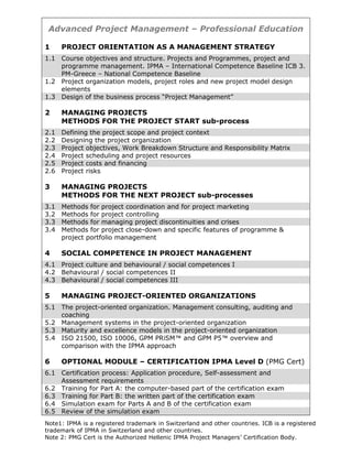 University of Athens - Advanced project management_curriculum | PDF