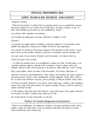 Special Provisions Relating to Health , Hygiene & Safety | PDF
