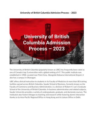 Admissions Process for the University of British Columbia for 2023 | PDF