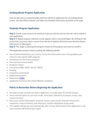 Admissions Process for the University of British Columbia for 2023 | PDF