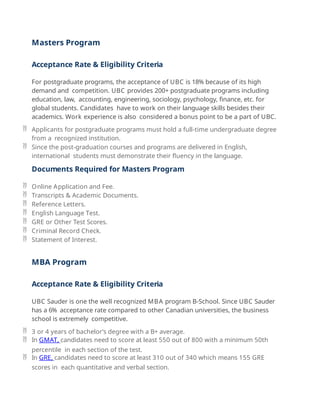 Admissions Process for the University of British Columbia for 2023 | PDF