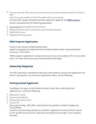 Admissions Process for the University of British Columbia for 2023 | PDF