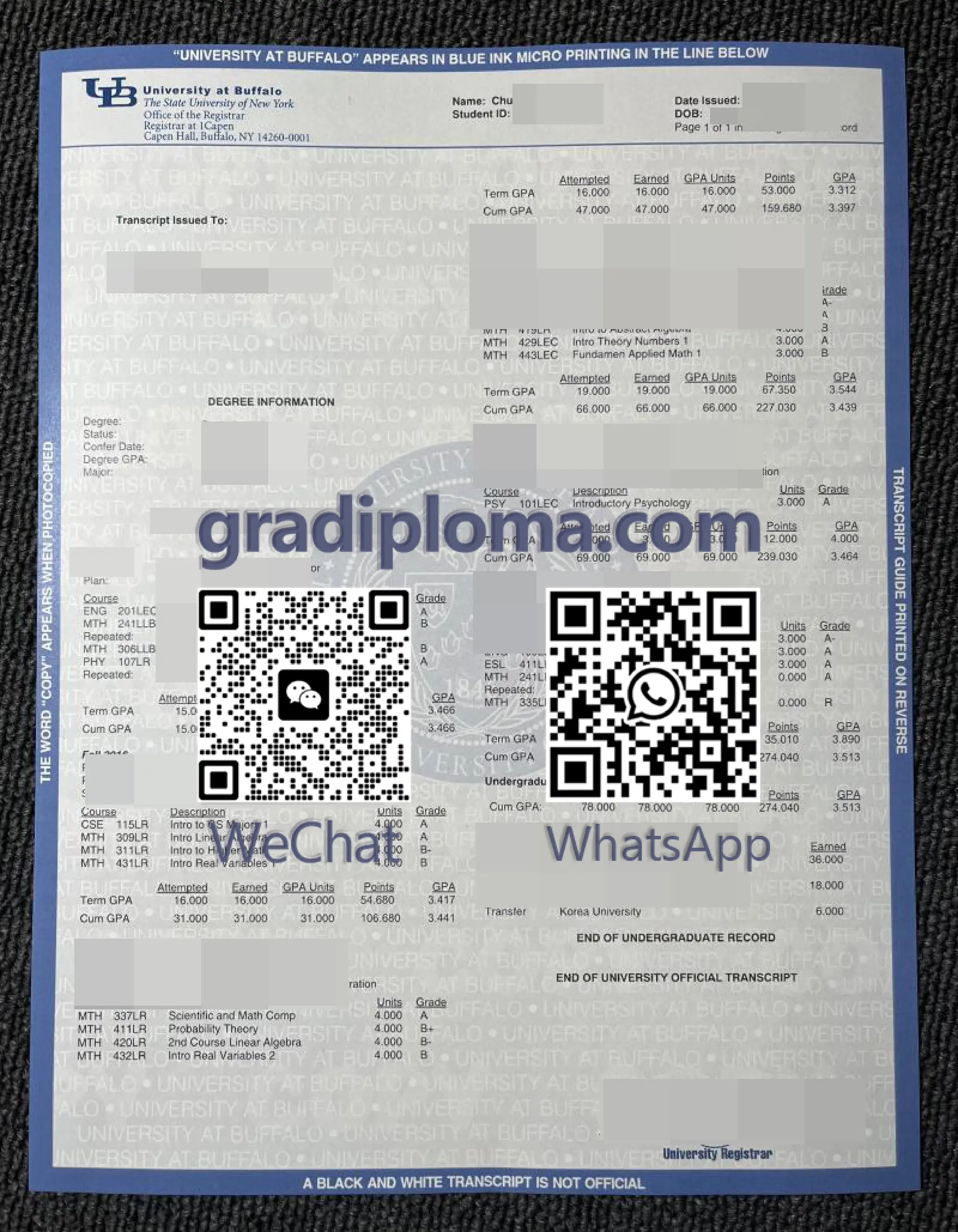 University of Buffalo transcript with good marks | PDF