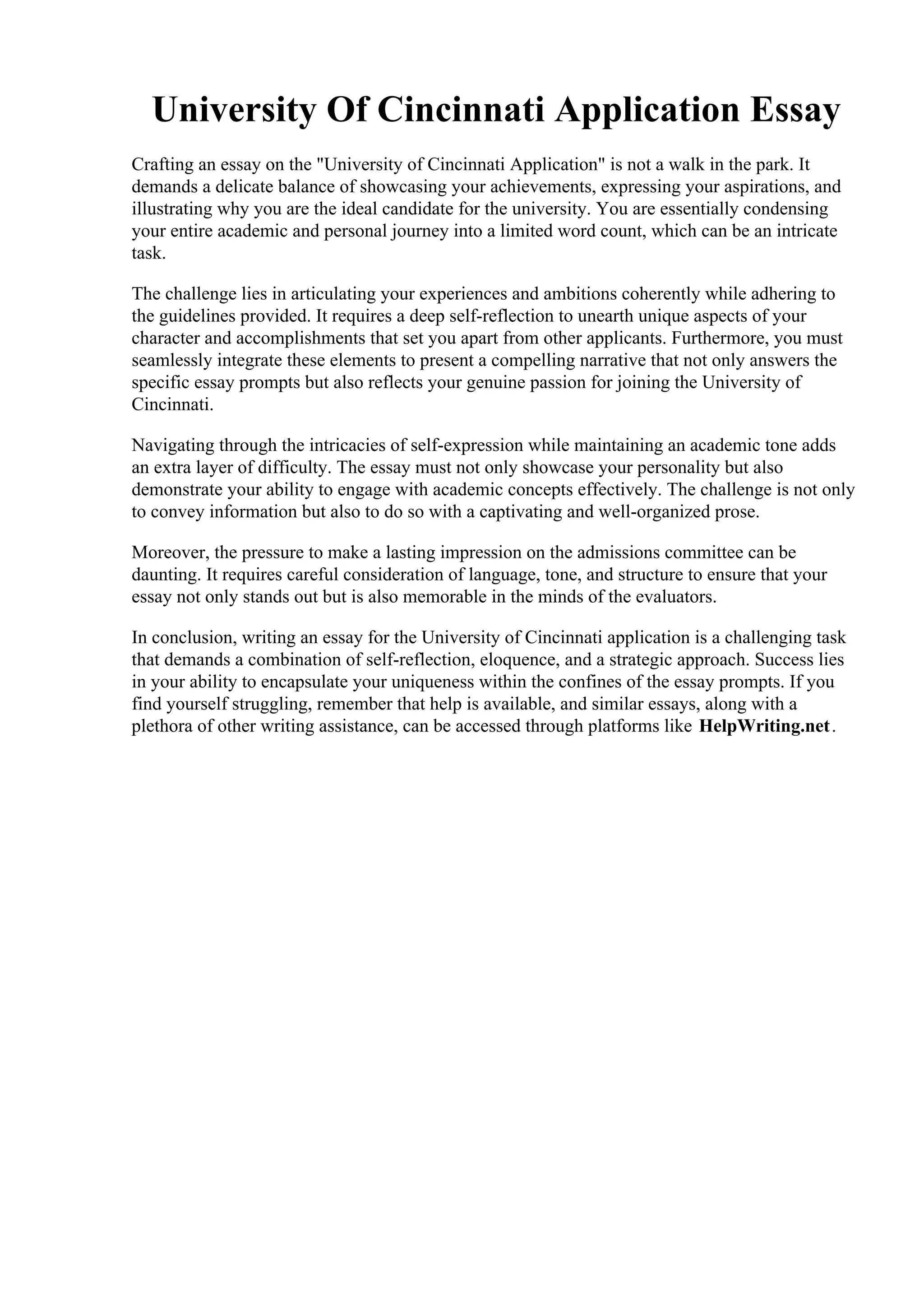 University Of Cincinnati Application Essay | PDF