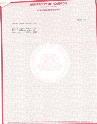 University Of Houston Mba Transcripts 001 | PDF