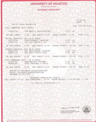 University Of Houston Mba Transcripts 001 | PDF