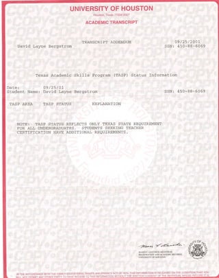 University Of Houston Mba Transcripts 001 | PDF