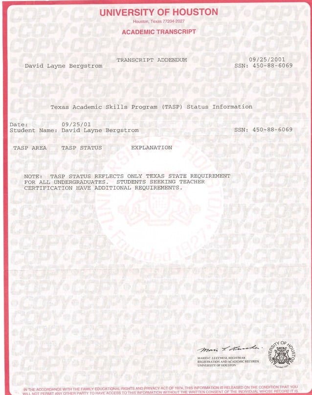 University Of Houston Mba Transcripts 001 | PDF