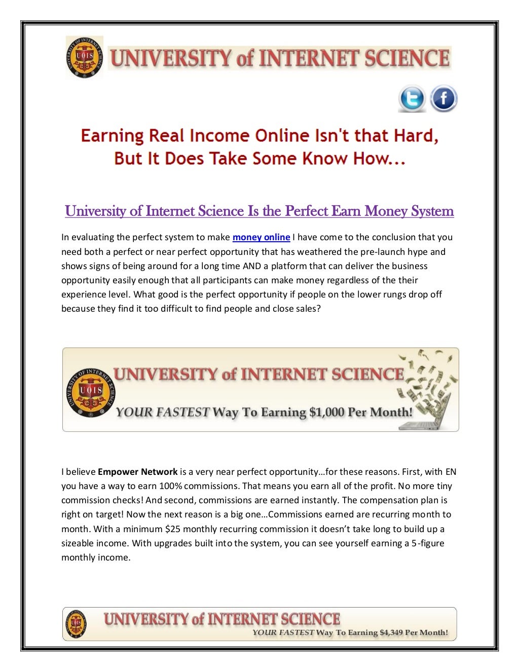 University of Internet Science is the Perfect Earn Money System