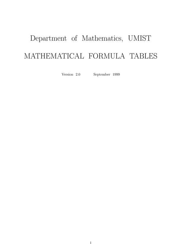 University of manchester mathematical formula tables | PDF | Physics | Science